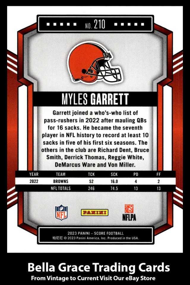 2023 Panini Score Myles Garrett #210 Cleveland Browns Scorecard NFL ...