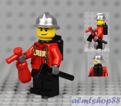 LEGO - Firefighter Minifigure Silver Helmet & Fire Extinguisher Axe ...