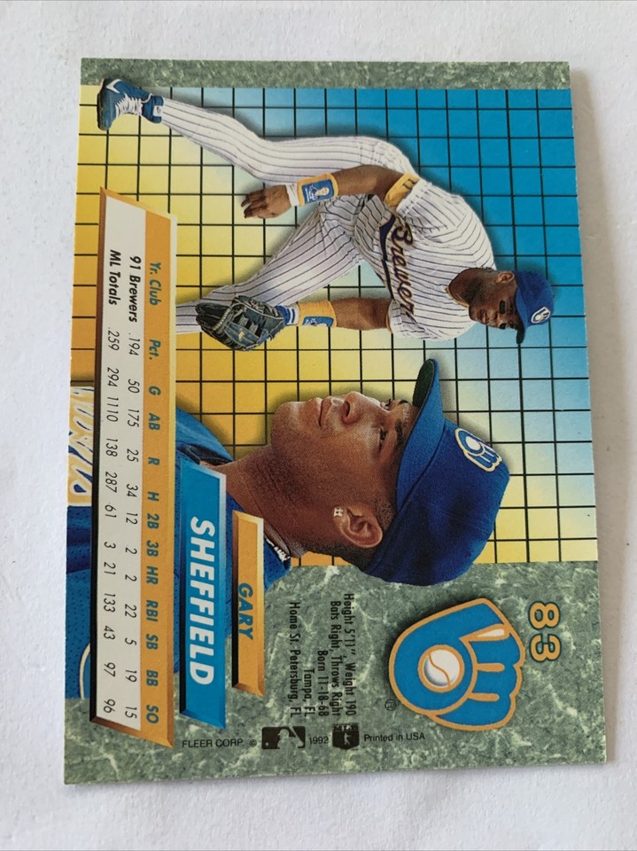 1992 Fleer Ultra Baseball #83 Gary Sheffield Milwaukee Brewers NmMt ...