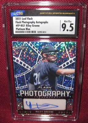 2021 LEAF FLASH AUTOGRAPH #FP-RG1 RILEY GREENE PT. BLUE 32/50 CSG 9.5 ...