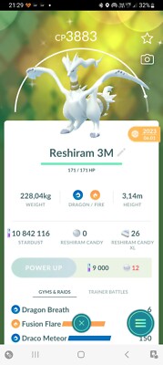 Pokemon Trade GO Shiny Reshiram Level 40 3 Moves PvP Fusion Flare | eBay