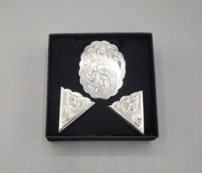 NWT SILVER Bolo Tie AND COLLAR TIPS Cowboy Western Boxed | eBay