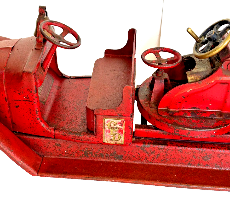 VINTAGE BUDDY L PRESSED STEEL AERIAL EXTENSION L ADDER FIRE TRUCK ALL ...