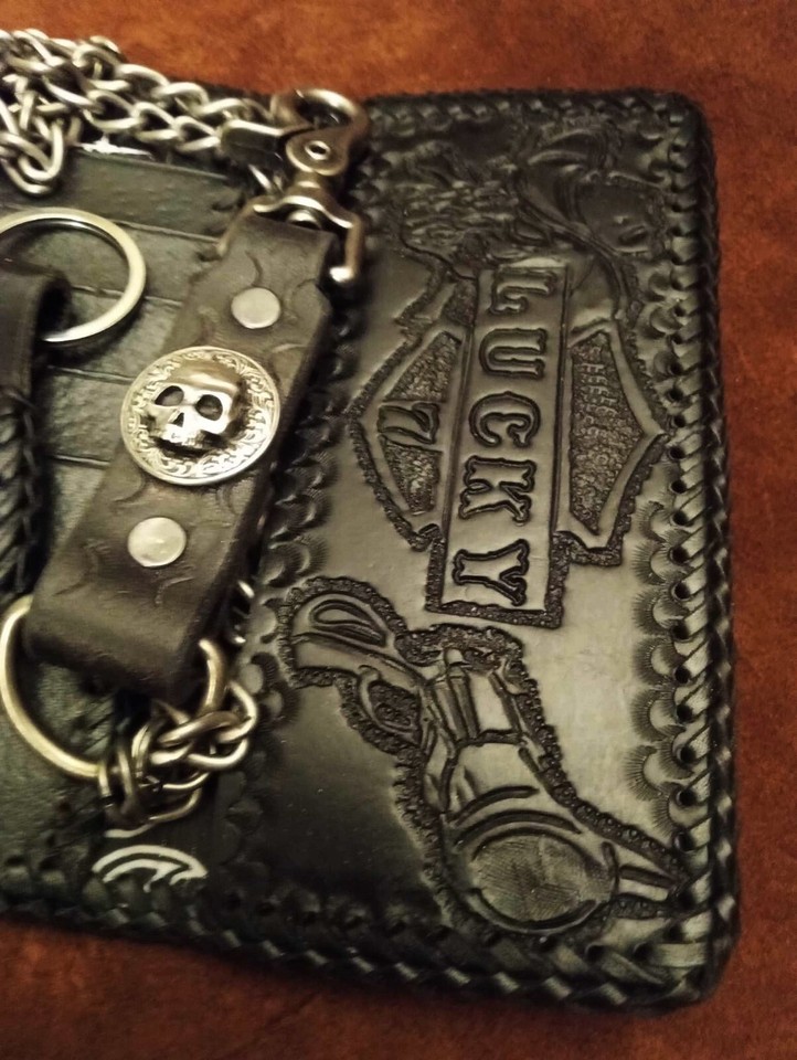 wallet custom leather TOOLED biker trucker triumph skull concho ...