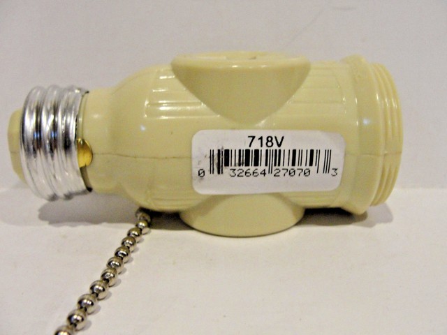 Cooper Ivory Lampholder Socket Adapter Pull Chain W/outlet Receptacle ...