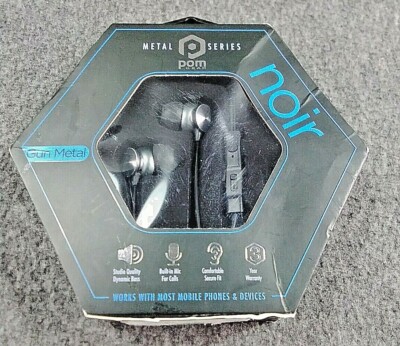 Pom Gear Noir Premium Earphones Metal Series Built in Mic Gun Metal ...