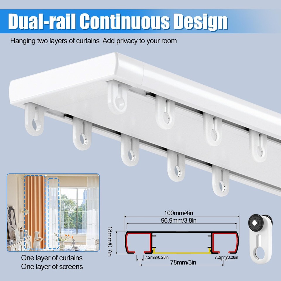 Double Curtain Track Ceiling Mounted, Heavy Duty Aluminum Track Set for ...