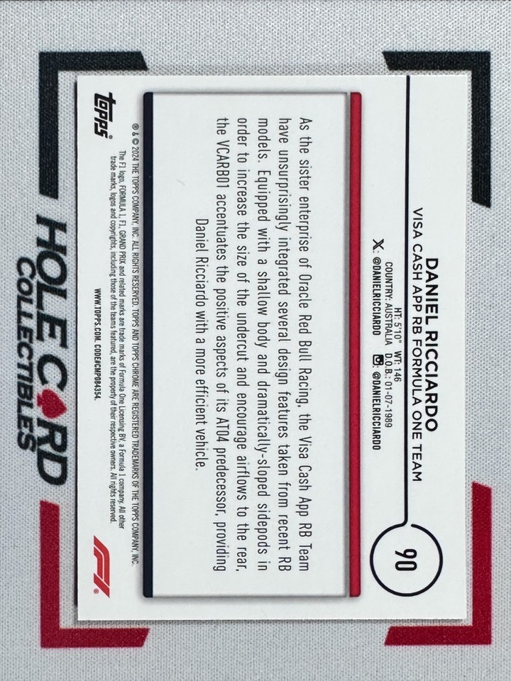 DANIEL RICCIARDO 2024 Topps Chrome Formula 1 F1 #90 Orange Red ...
