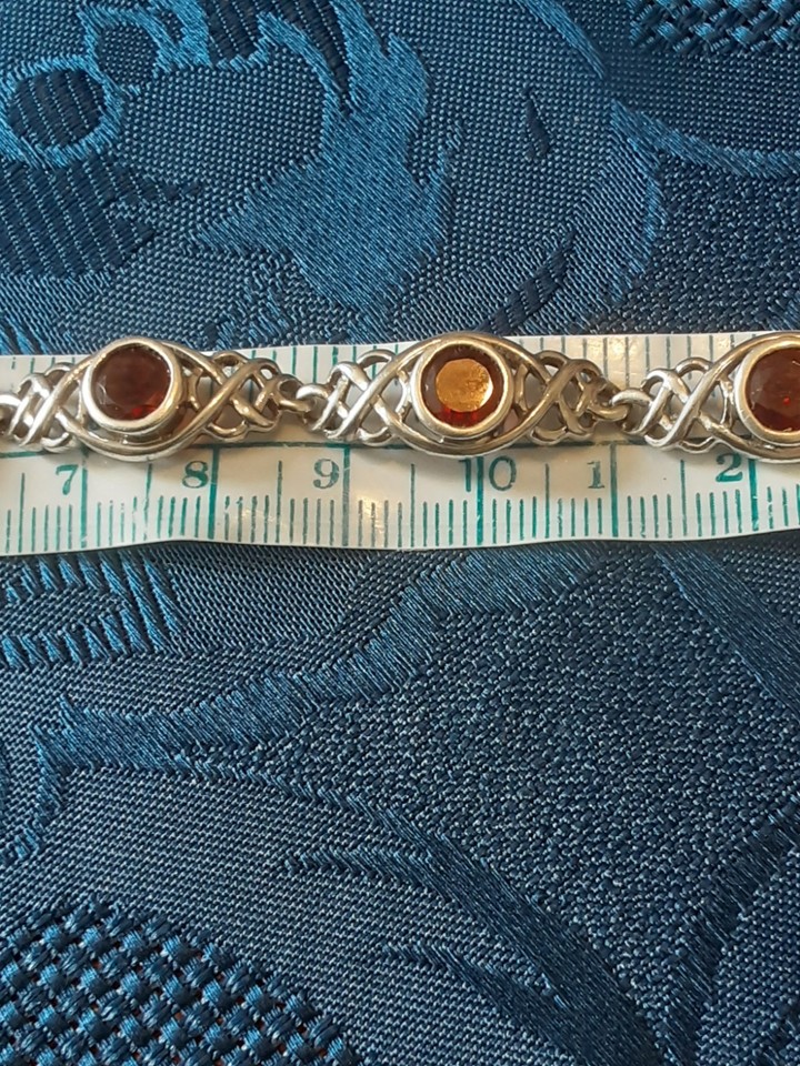 Celtic design solid sterling 925 silver Garnet Bracelet excellent No ...