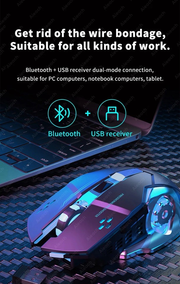 RGB LED AIEACH Bluetooth Gaming Mouse, Professional & Affordable Mouse ...