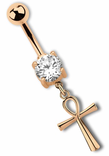 Piercing Ombelico Gioiello Banana Oro Rosa Con Cristallo E Ankh ...