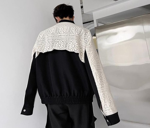 New Men's Autumn Fashion Stand Collar Long Sleeve Loose Mesh Coats ...