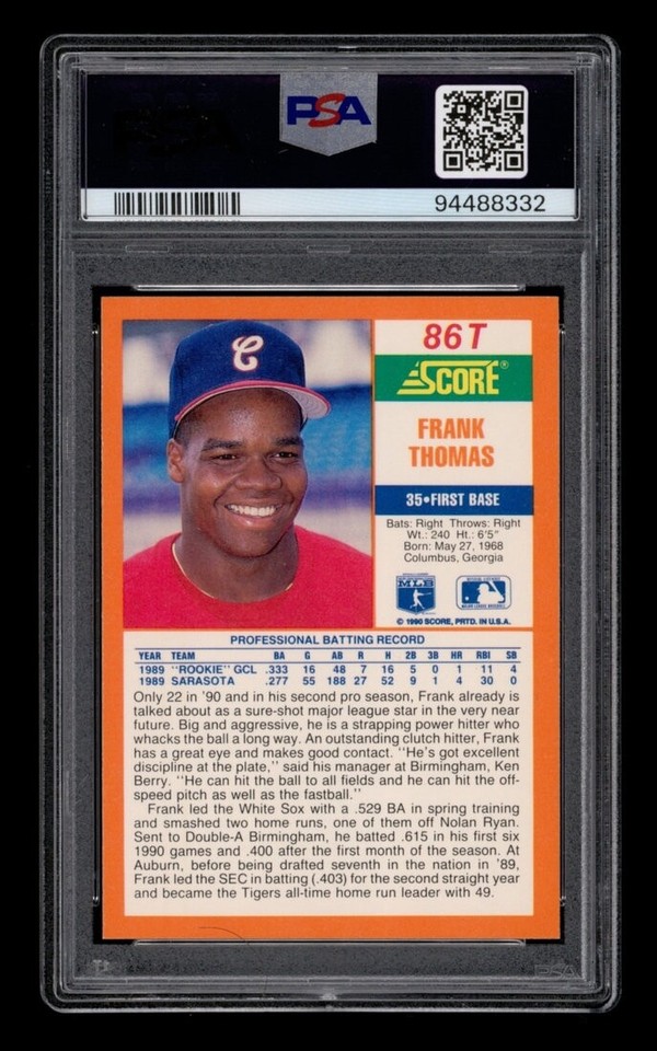 1990 Score Traded: # 86T Frank Thomas Auto PSA 10 GEM MINT AUTO 10 | eBay