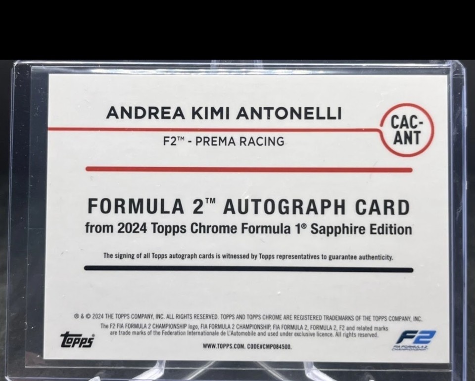 2024 Topps Chrome Sapphire F1 Andrea Kimi Antonelli Autograph Auto #CAC ...