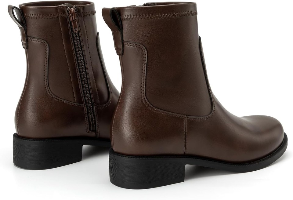 Women's Ankle Boots Chunky Low Heel Round Toe Side Zipper Short Chelsea ...