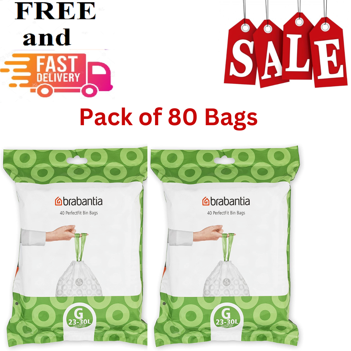 Brabantia Perfect FIT Bin Bags Liners Size G 23-30L Extra Strong 20,40 ...