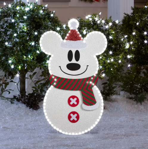 Disney 44.49-inch Mickey Mouse Snowman Yard Decoration with White LED ...