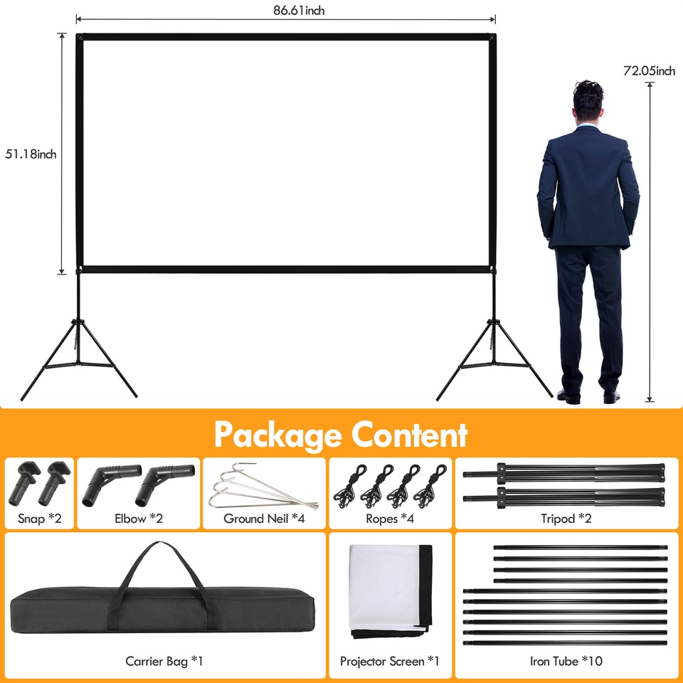 100" 120" Projector Screen with Stand&Bag Portable Theater Projection ...