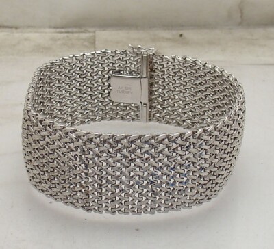 1" Wide Diamond Cut Mesh Woven Chain Bracelet Anti-tarnish Real ...