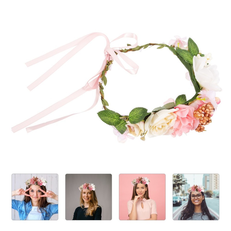 Floral Hair Wreath Bridesmaid Flower Headband Decoration Garland | eBay ...