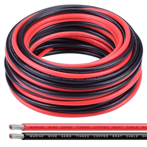 6 Gauge Wire, 50FT Black & 50FT Red 6 AWG Tinned Copper Electrical ...