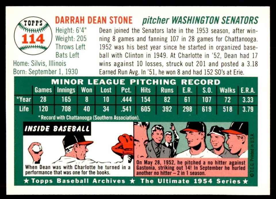 1994 Topps Archives 1954 Dean Stone Baseball Cards #114 | eBay