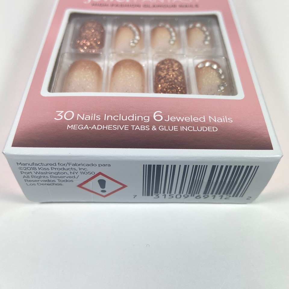 NEW Kiss Nails Jewel Fantasy Press or Glue Manicure Medium Gel Copper ...
