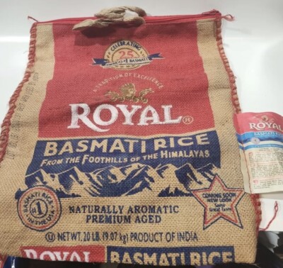 20 lb Royal Basmati Rice Empty Tote Bag Zip Shut Handles Heavy Duty ...