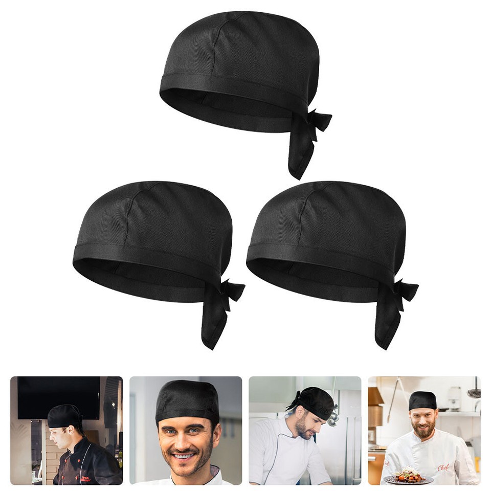 3PCS Kitchen Chef Black Hat Chef Hats for Men Chef Turbans Unisex Chef ...