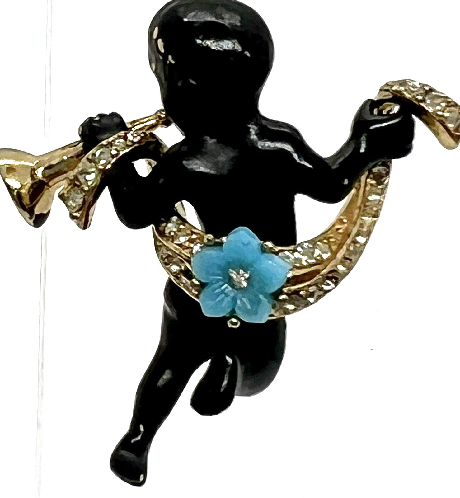 RARE Vintage Signed Ciner Black Angel / Cherub Brooc… - Gem