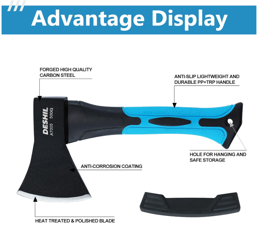 10in Outdoor Hatchet Forged Carbon Steel Fiberglass Handle Anti Slip ...