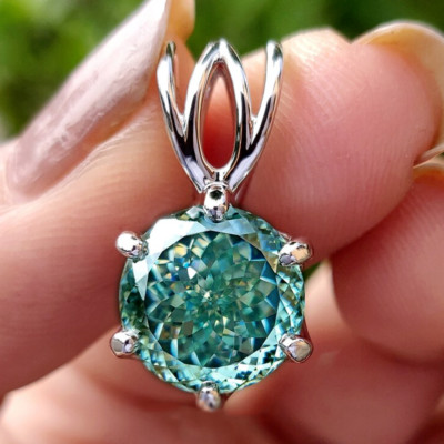 Certified 9.75 ct Lab Created Blue Diamond Pendant with Chain 925 AAA ...