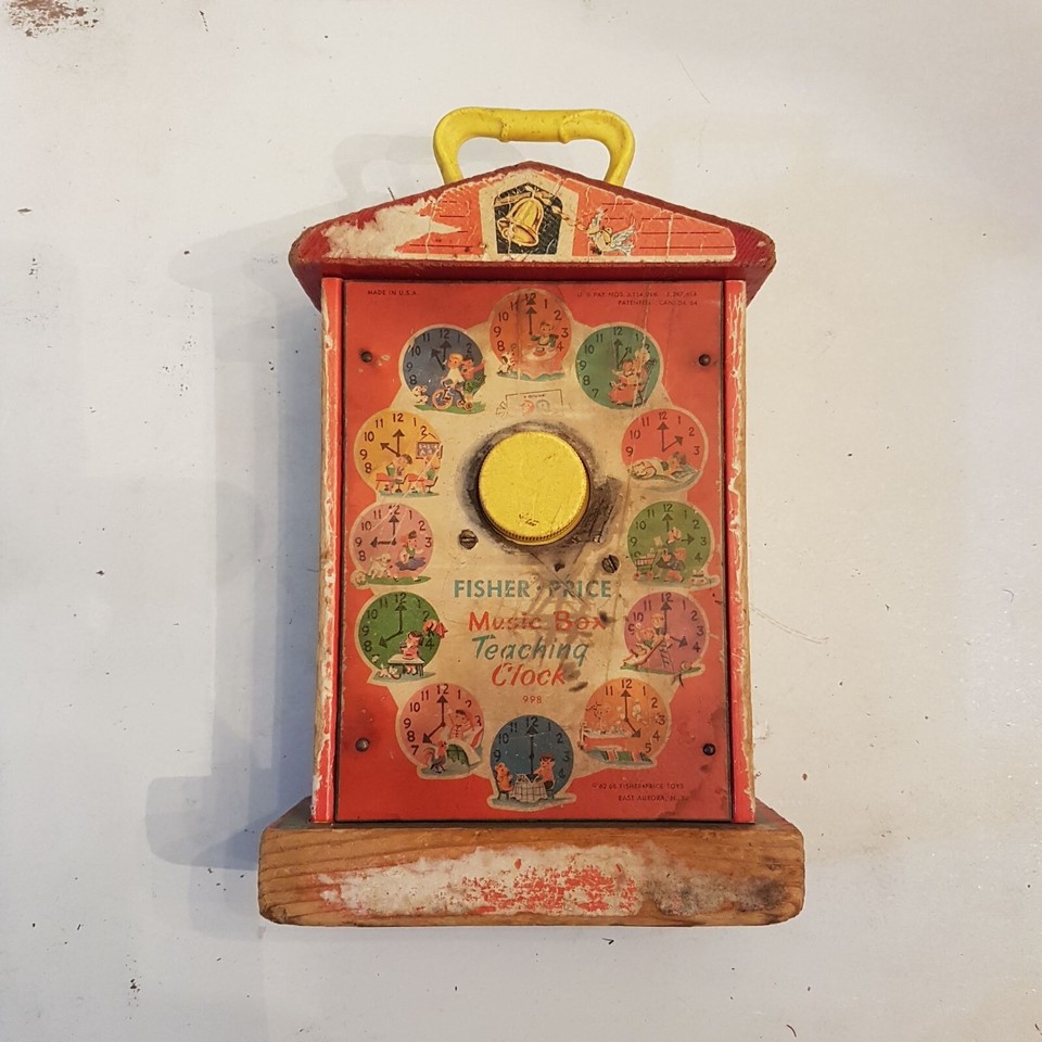 FISHER PRICE Music Box Tick Tock Teaching Clock #998 WELL LOVED VINTAGE ...