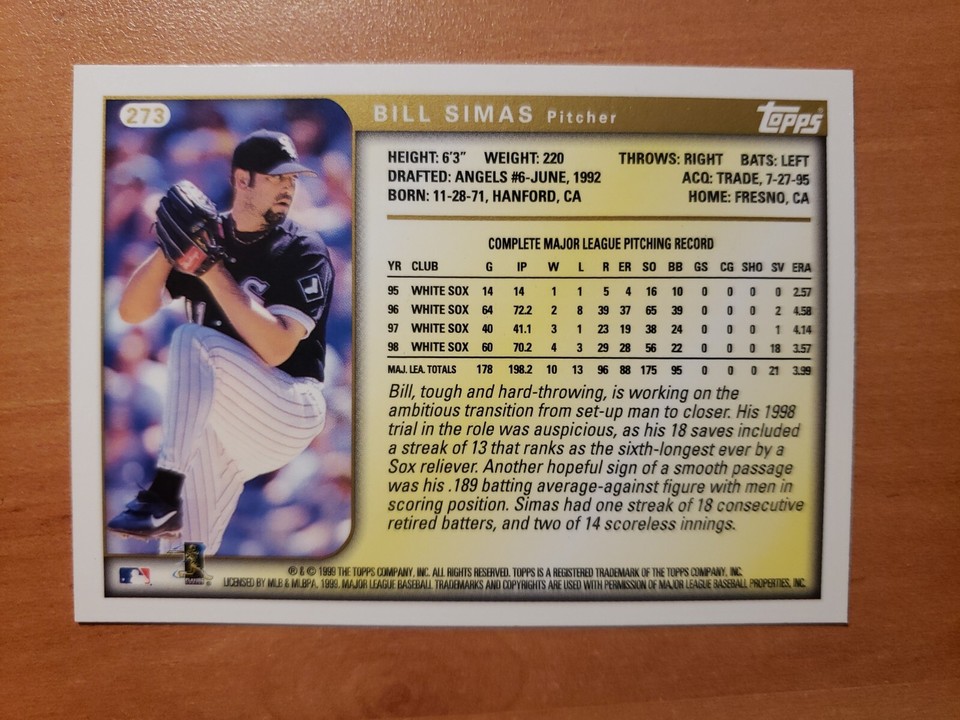 1999 Topps #273 Bill Simas - Rookie - Chicago White Sox - MLB | eBay