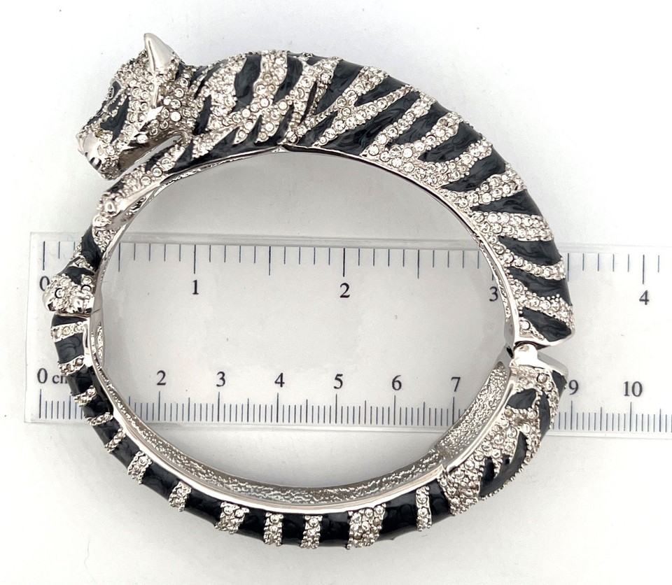 Siberian Tiger Cuff Bangle Rhodium Plated Metal Alloy Set With Enamel ...