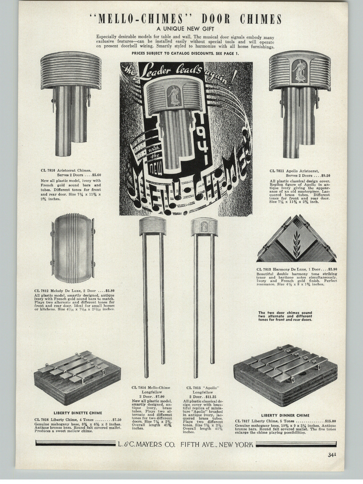 1941 PAPER AD Mello Chimes Door Chimes Bells Bell Apollo Longfellow | eBay
