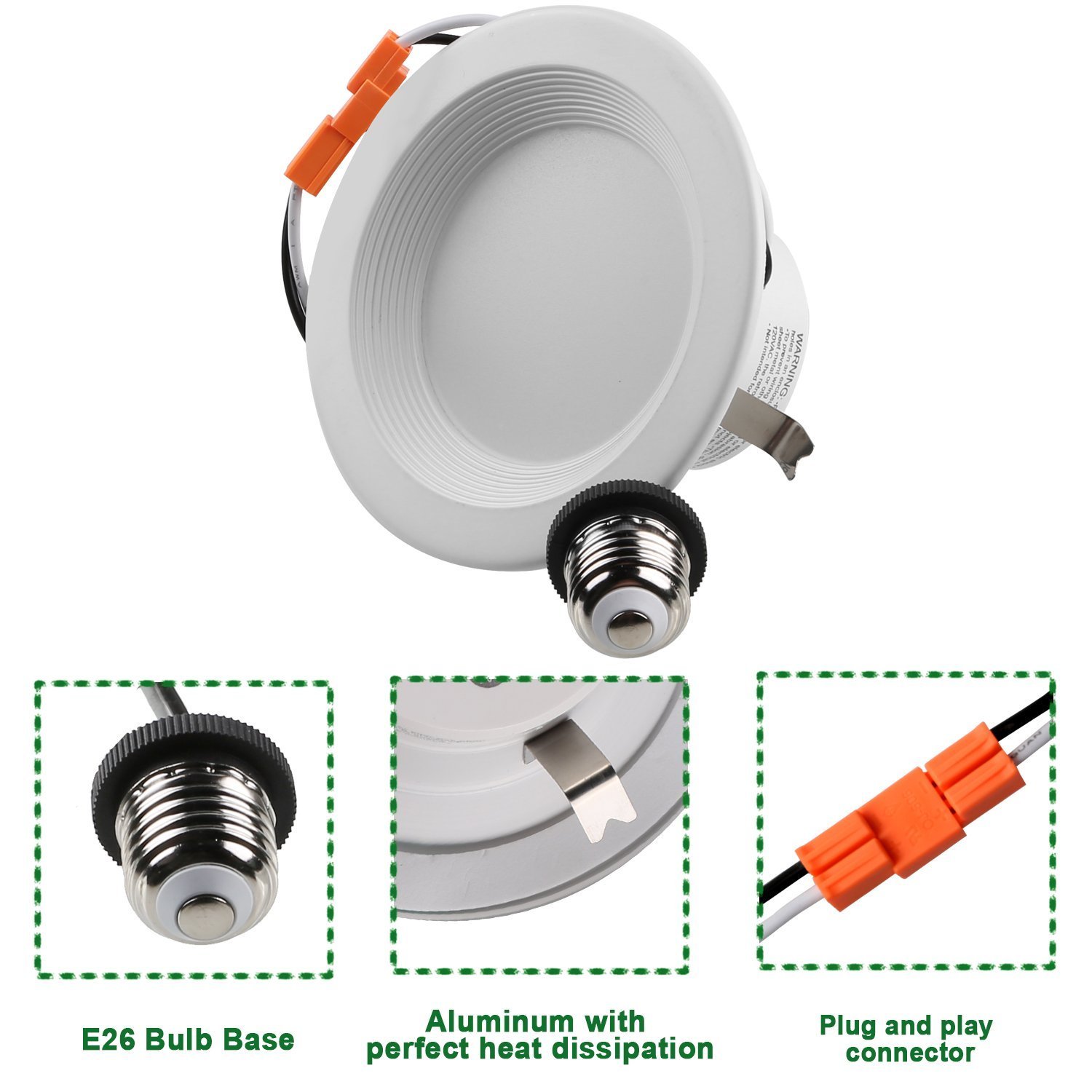 Pack of 4 Hykolity 4" LED Baffle Trim Downlight Recessed Can Light ...