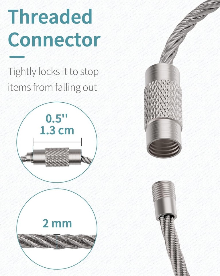 10Pcs. Wire Keychain Cable Large Stainless Steel Key Ring Loop Holder ...