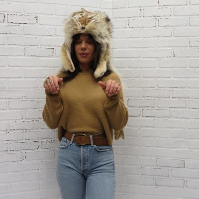 TRIBAL full PELT TAXIDERMY face tail body COYOTE FUR PELT head gear hat ...