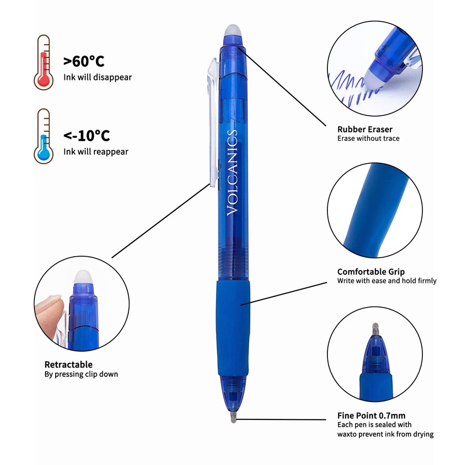 Retractable Clicker Erasable Gel Pens - 0.7mm Ball Point, Heat Erase ...