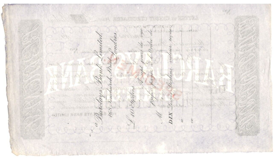 Barclays Bank Ltd Specimen £10 Circular Letter of Credit ~1930 Great ...