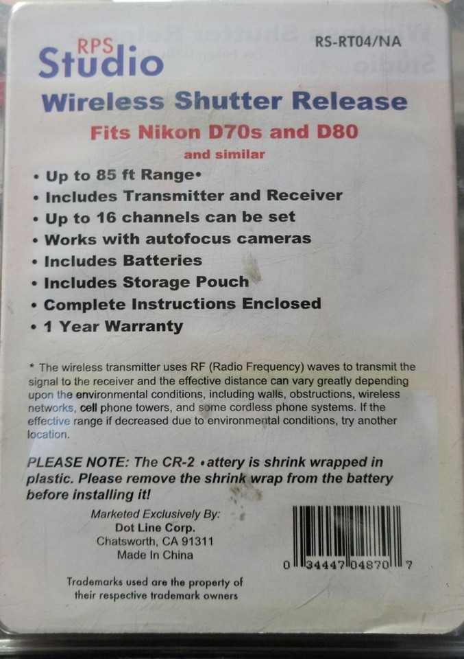RPS STUDIO Wireless Shutter Release Set for Nikon D70S & D80 | eBay