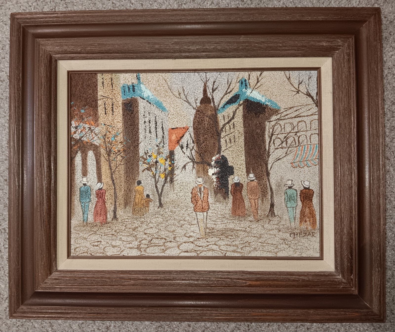 Signed Framed Boris Chezar Oil and Sand Cityscape Street Scene Painting ...