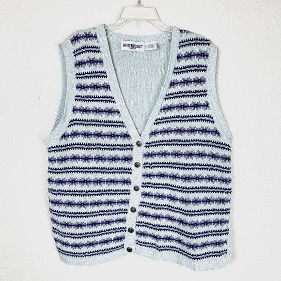 Vintage Cottagecore Light Blue Knit Button Up Sweater… - Gem