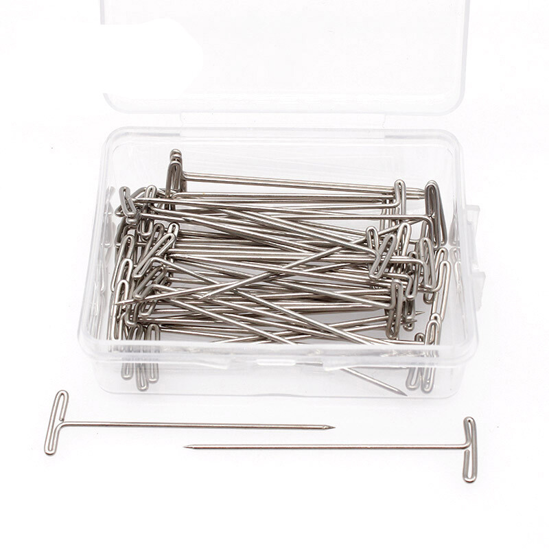 100Pcs Steel T Pins 27-53mm Long T-pins Box for Holding Wigs Sewing ...