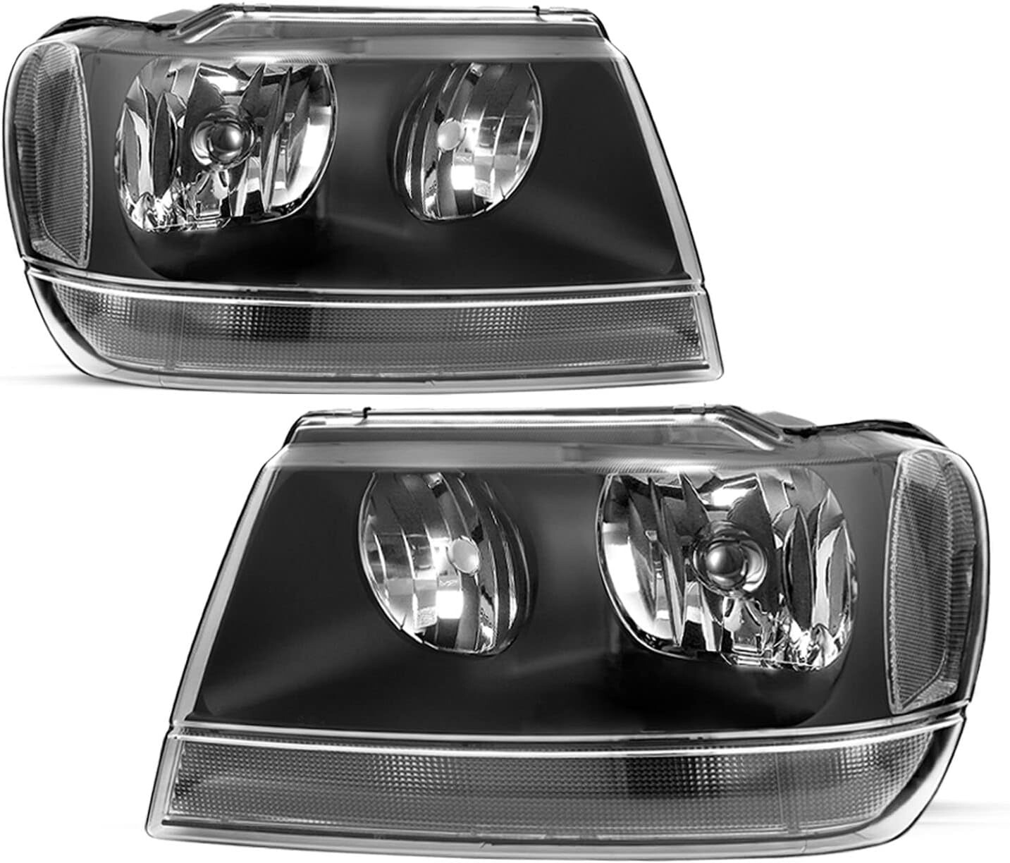 FOR 99-04 JEEP GRAND CHEROKEE WJ CHROME HOUSING CLEAR CORNER HEADLIGHT ...