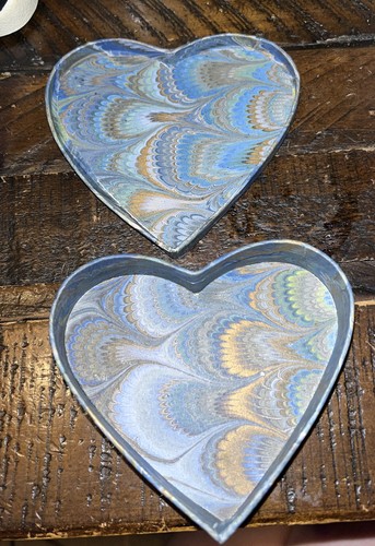 IL PAPIRO Firenze Italy Heart Shaped Covered Box Marbled Paper Green ...