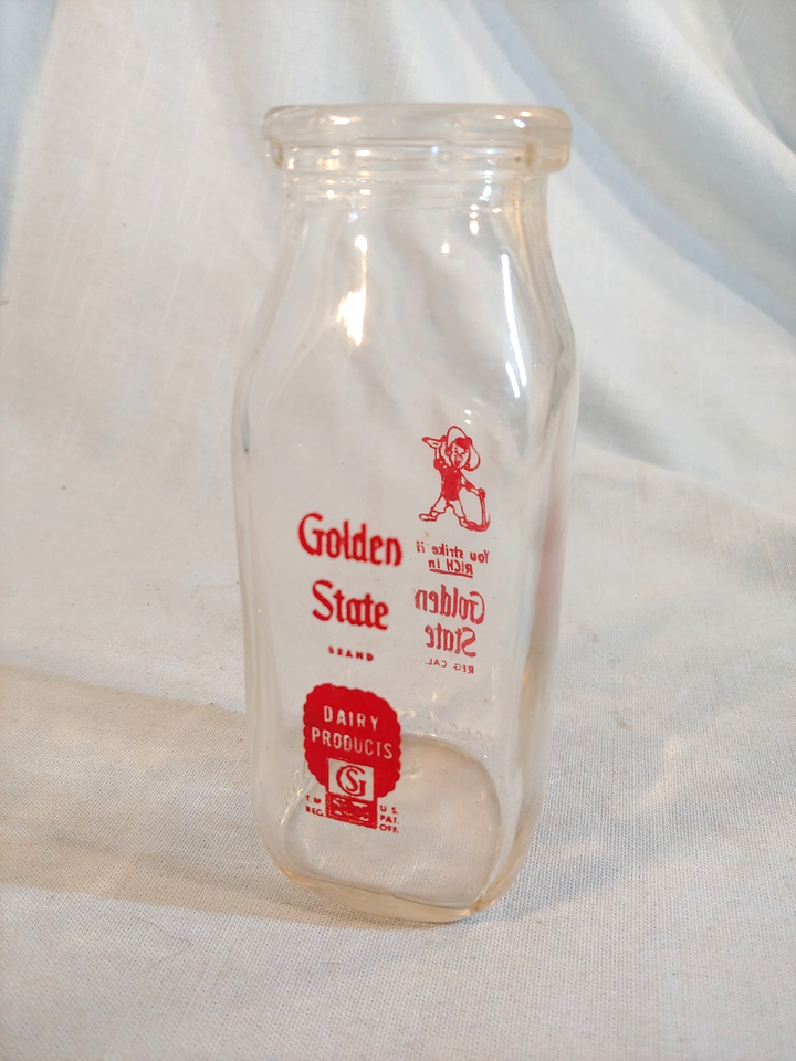 Vintage Golden State You Strike it Rich Half Pint Glass Milk Bottle ...