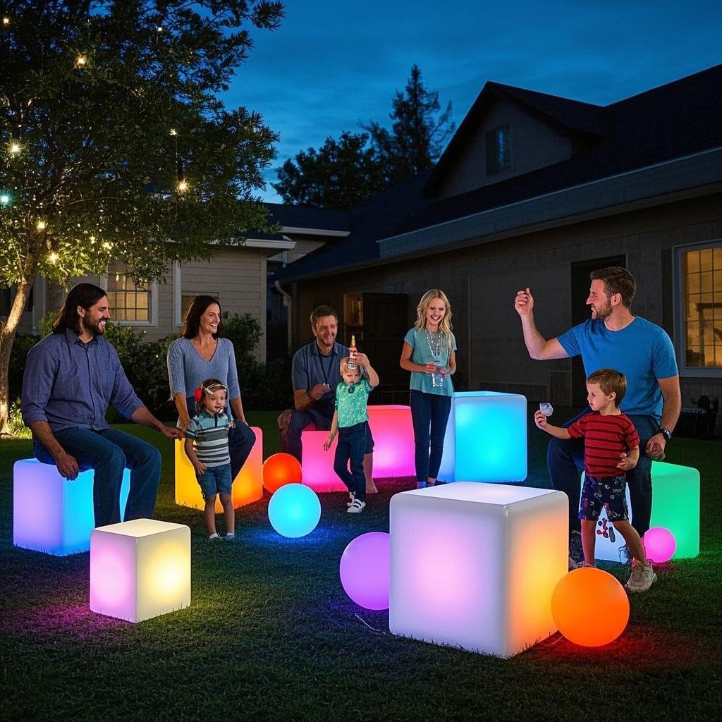 16-inch Rechargeable LED Cube Chair Light, 16 RGB Colors Glow Cube Seat w/Rem... | eBay