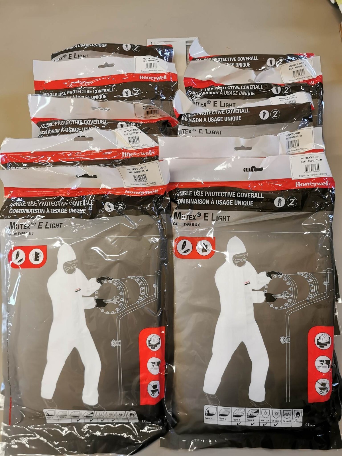 50x Honeywell 4500101-M Mutex E Light Single Use Protective Coveralls ...
